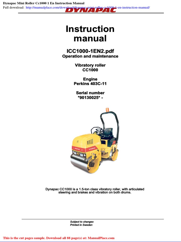 Dynapac Mini Roller Cc1000 1 en Instruction Manual | PDF