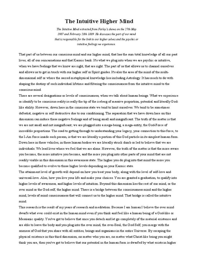 Farley - The Intuitive Higher Mind | PDF | Intuition | Mind