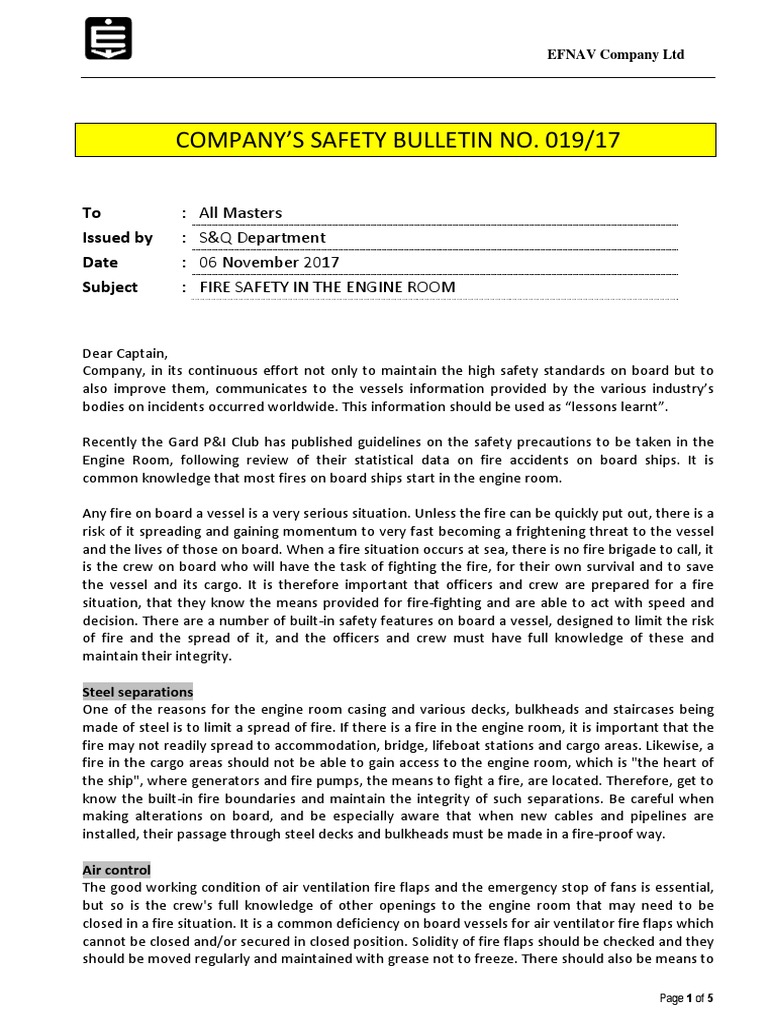 17-019 Fire Safety in The Engine Room | PDF