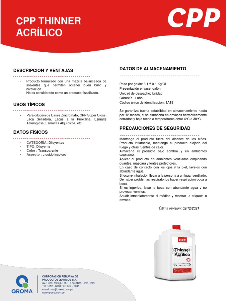 Thinner Acrilico Premium CPP | PDF | Compuestos químicos | Sustancias ...