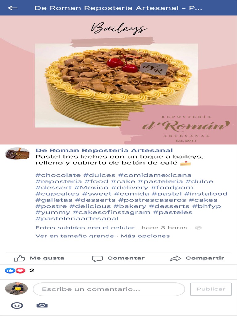 De Roman Reposteria Artesanal - Pastel Tres Leches Con Un Toque A ...