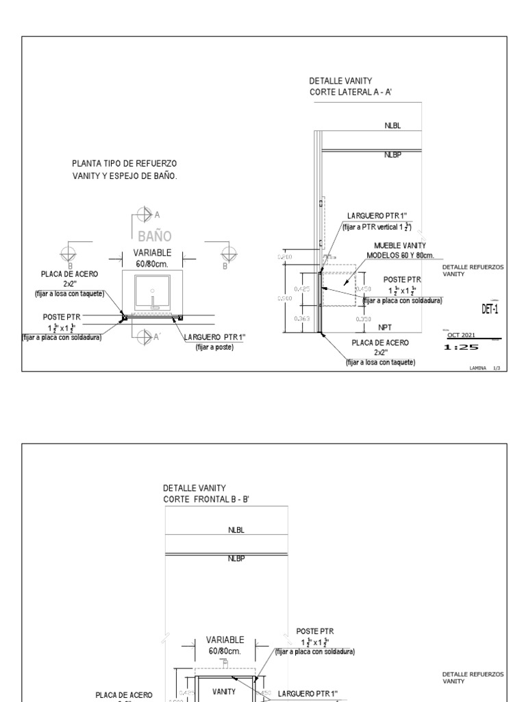 Baños Detalle Refuerzos - Vanity | PDF | Ingeniería mecánica