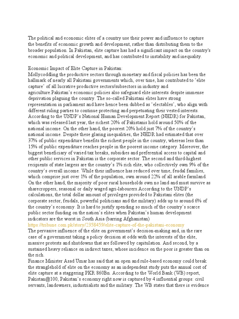 Political and Economic Impacts of Elite Capture | PDF | Pakistan ...