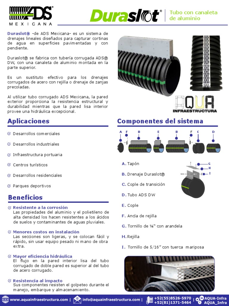 Espec Ads Mex Duraslot | PDF | Tubería (transporte de fluidos) | Aluminio