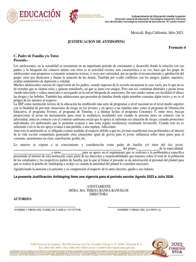 Justificacion_antidoping_cetis_75 2023 | PDF
