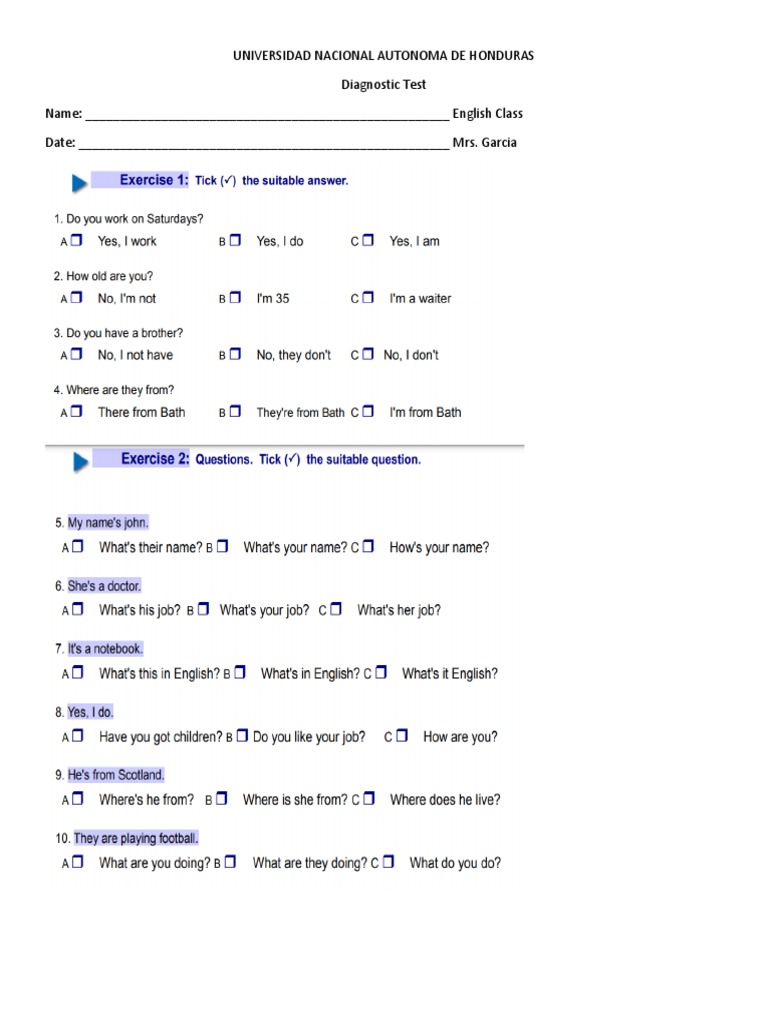 Diagnostic Test-English 4 | PDF