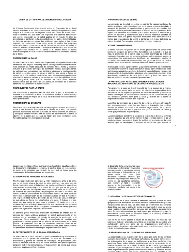 Carta de Ottawa | Descargar gratis PDF | Promoción de la salud | Sociedad