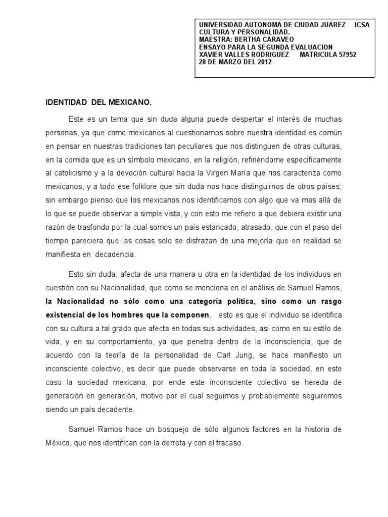 ENSAYO IDENTIDAD DEL MEXICANO | PDF | México | Pensamiento
