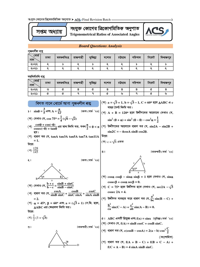 Trigonometry Practice Sheet FRB'23 | PDF | Angle | Mathematical Objects