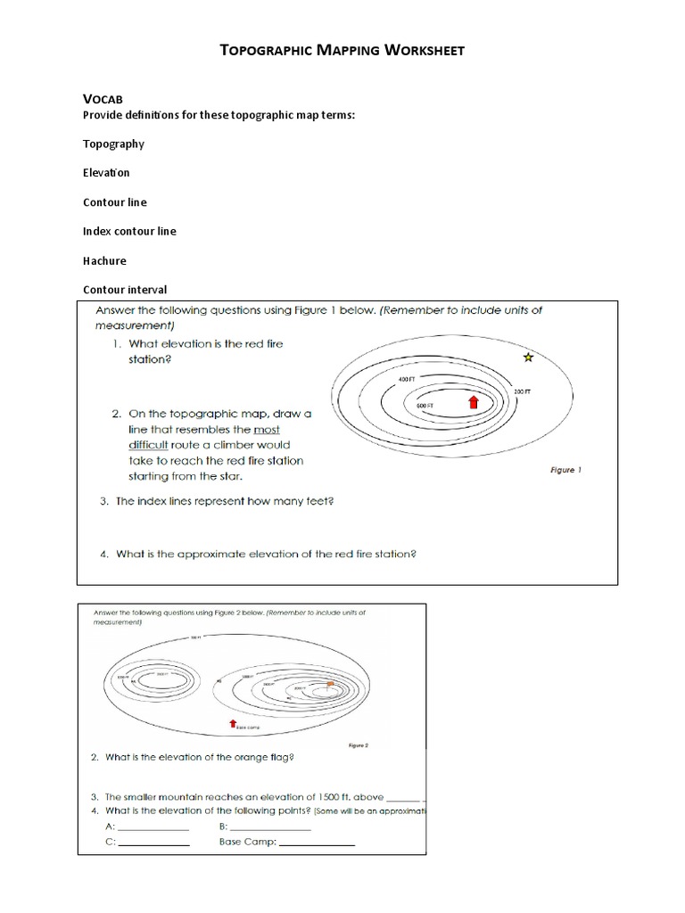 Topographic Mapping Worksheet | PDF