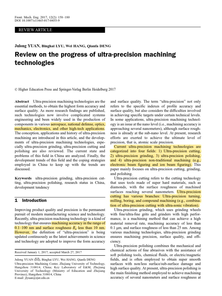 Advances in Ultra-Precision Machining | PDF | Grinding (Abrasive ...