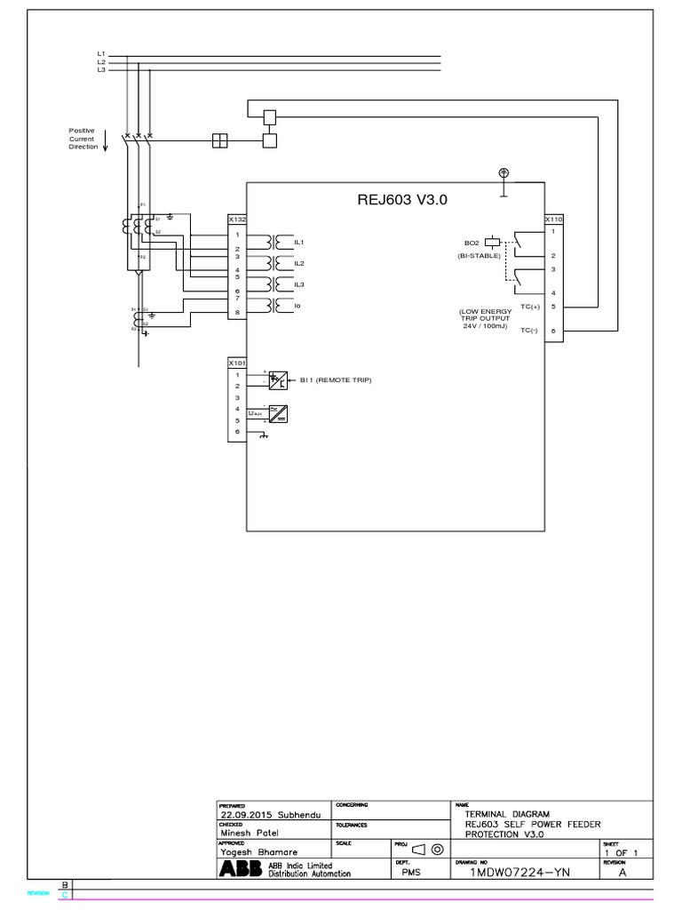 Terminal Diagram REJ603 - V3.0 - 1MDW07224-YN | PDF
