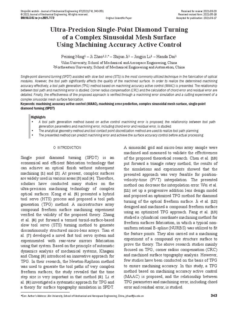 Ultra-Precision Single-Point Diamond Turning o | PDF