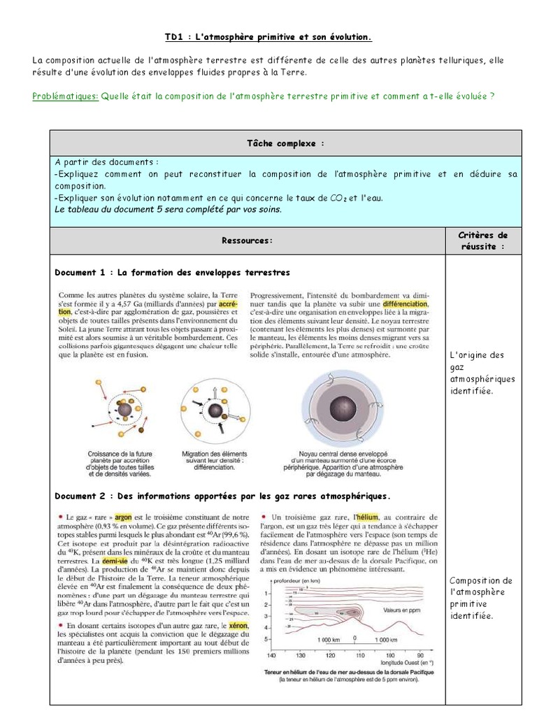 Évolution de l'atmosphère primitive terrestre | PDF