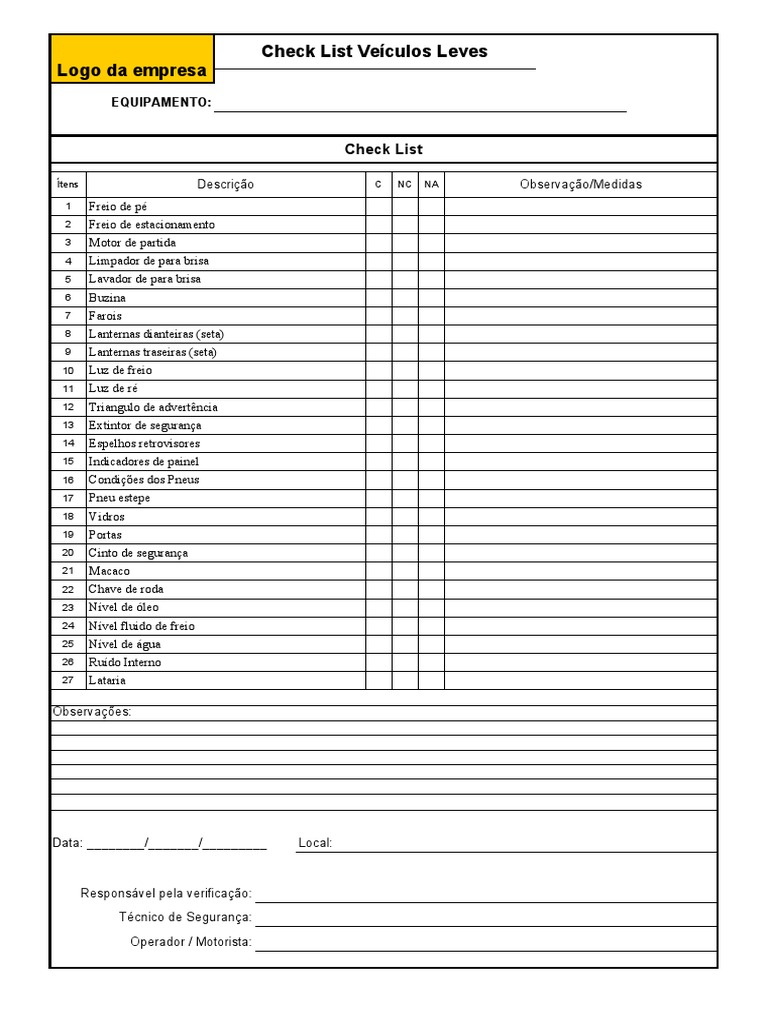 Check List Veiculos Leves | PDF