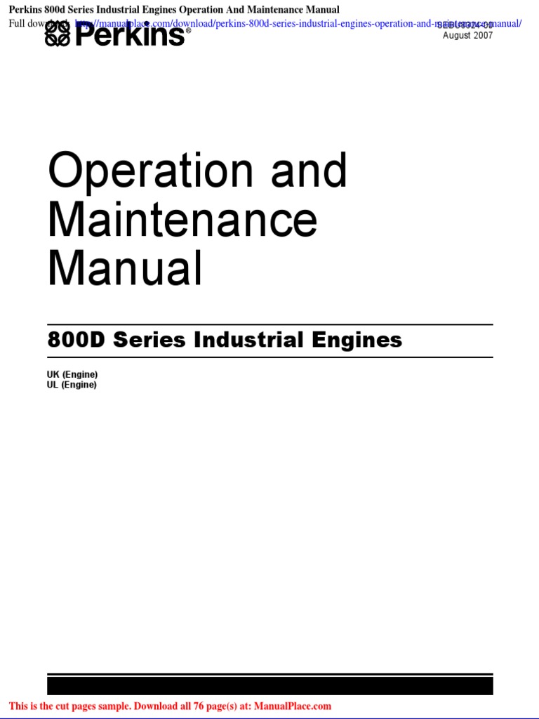 Perkins 800d Series Industrial Engines Operation and Maintenance Manual ...