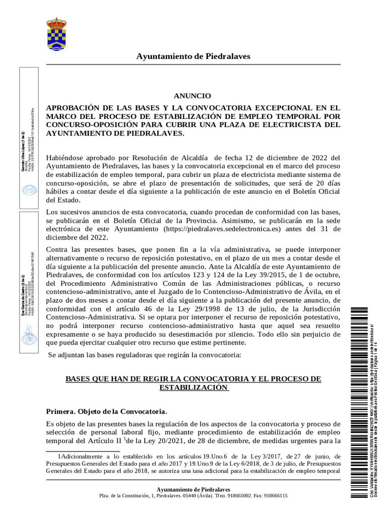 Publicación - Anuncio en El (BOP - BOCA) | PDF | Ingenieria Eléctrica | Gobierno
