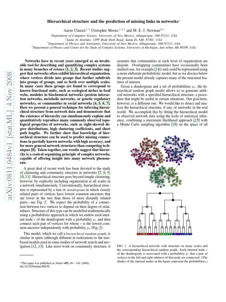Hierarchical Structure and The Prediction of Missing Links in Networks | PDF | Receiver ...