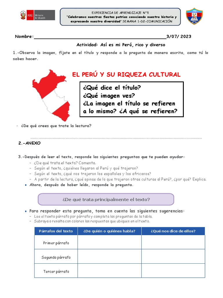 Eda5-S1-D2-C-Ficha-Asi Es Mi Peru Rico y Diverso | PDF | Perú