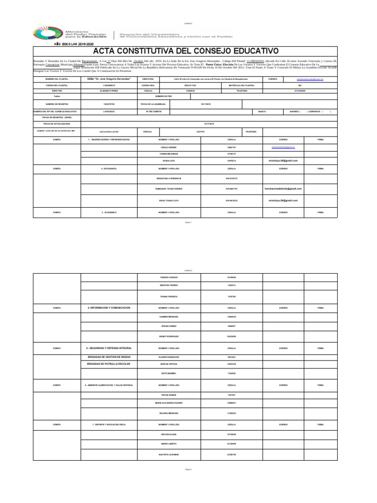 FORMATO 2019-2020 Consejo Educativo JGH 058 | PDF