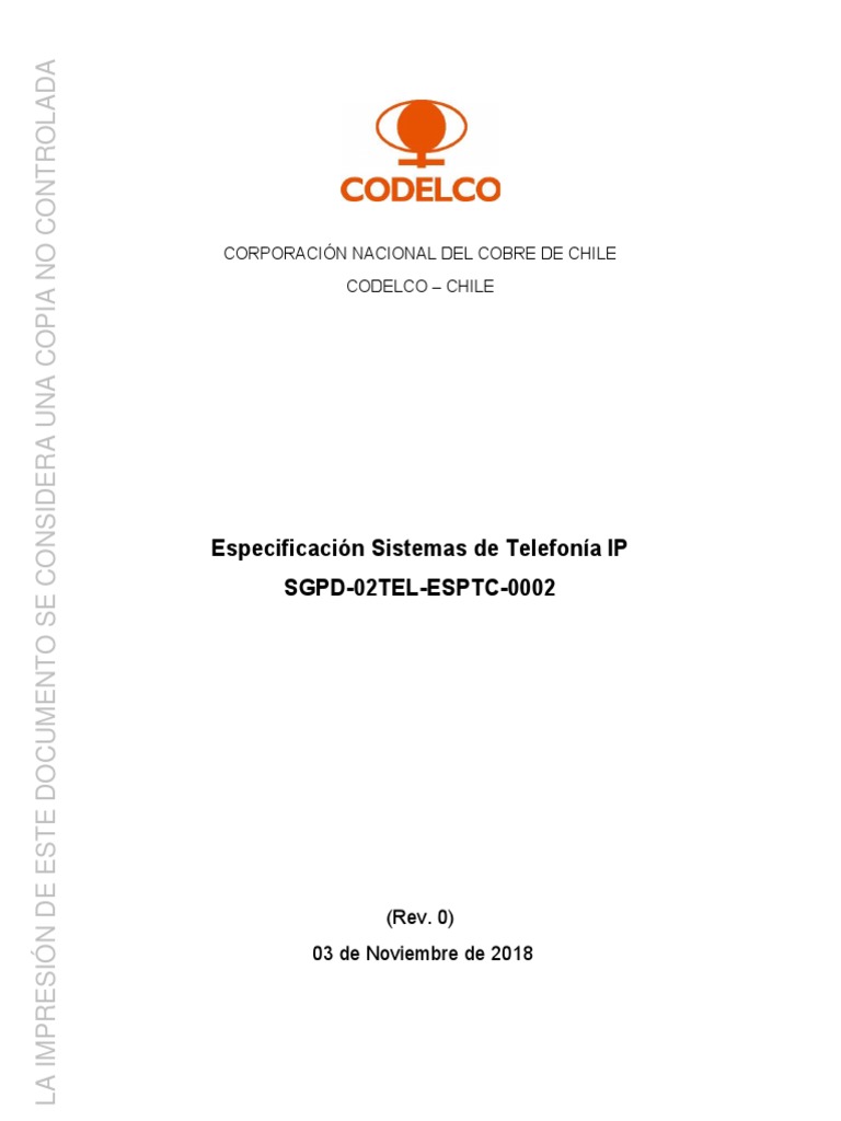 Sgpd-02tel-Esptc-0002 Especificacion Sistemas de Telefonia Ip | PDF ...