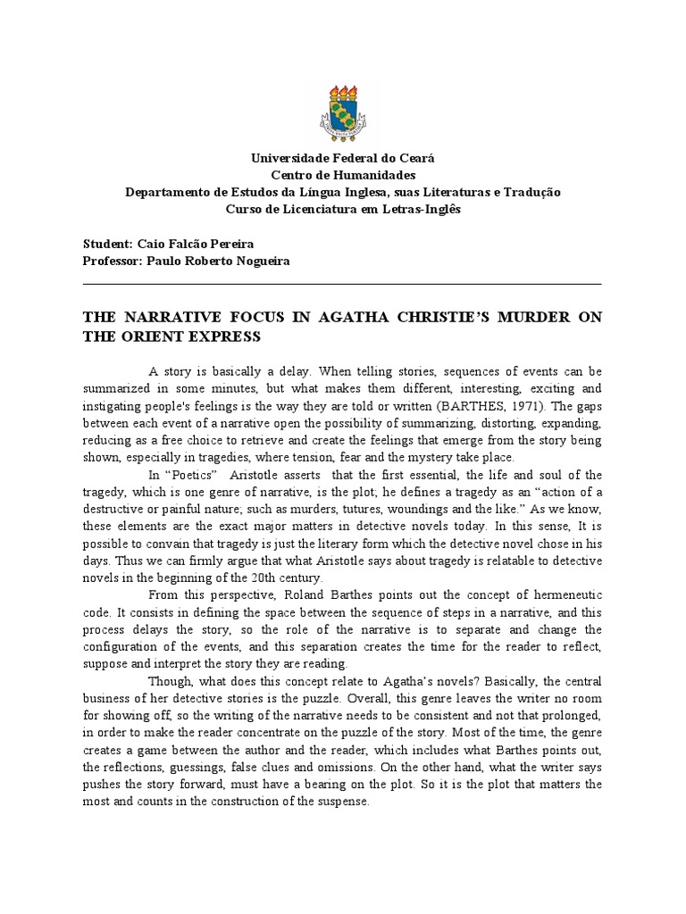 Essay - Murder On The Orient Express | PDF | Narration | Detective Fiction