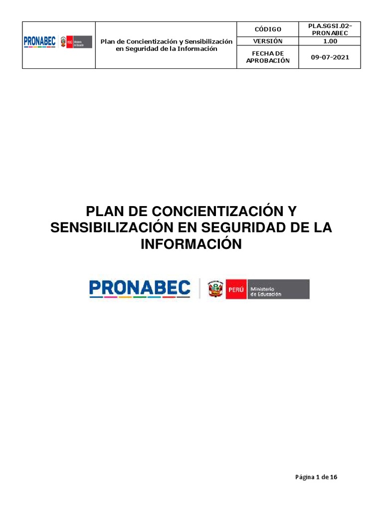 PLAN - SGSI.02-PRONABEC - Plan de Concientizacion y Sensibilizacion ... PLAN - SGSI.02-PRONABEC - Plan de Concientizacion y Sensibilizacion ...