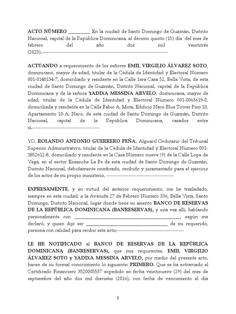 Pérdida de Certificado Financiero BHD | PDF | República Dominicana