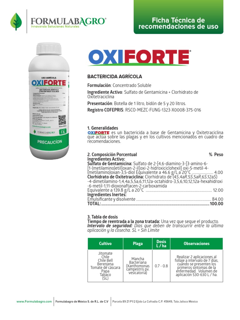 Formulabagro - Ficha Tecnica (OXIFORTE) | PDF