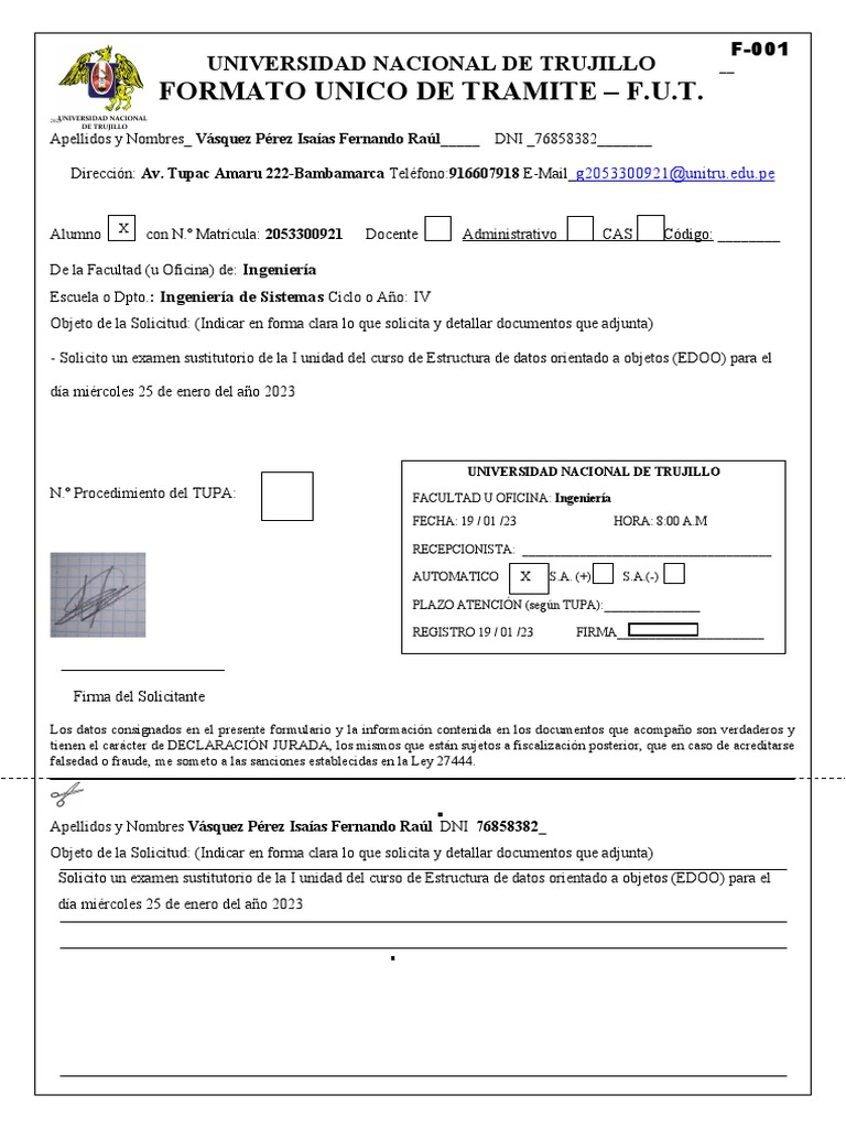 F-001 FUT-EDOO-Vásquez - Pérez - Isaías | PDF