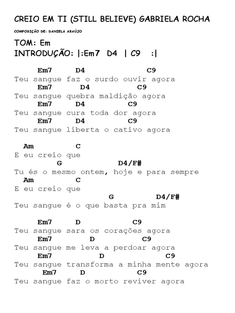 Creio em Ti (Still Believe) Gabriela Rocha | PDF