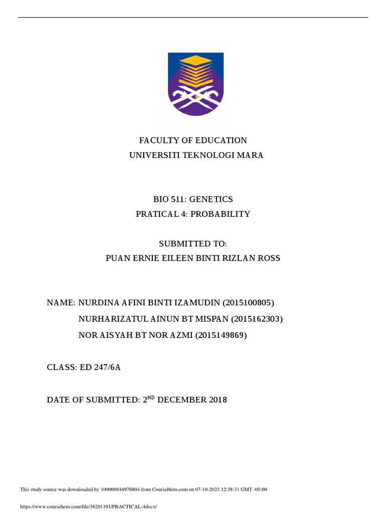 Practical 4 | PDF | Probability | Dominance (Genetics)