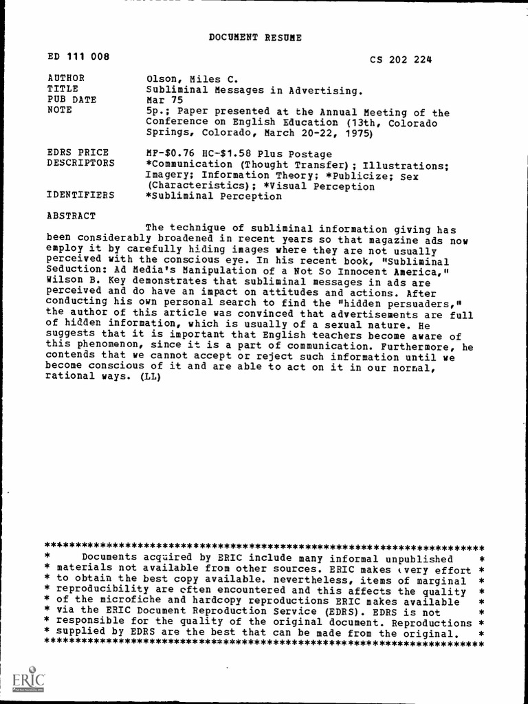 Subliminal Messages in Advertising | PDF | Information | Advertising