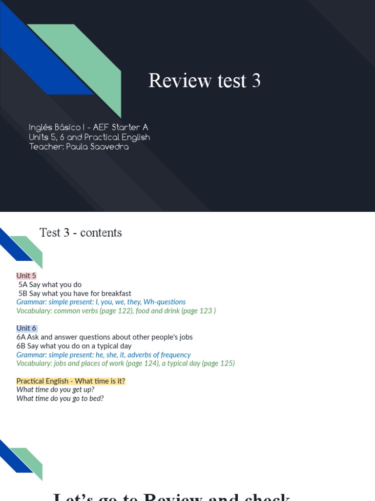 Review Test 3 - Units 5 and 6 (AEF STARTER A) | PDF | Language Arts ...