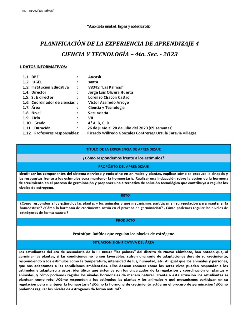 PLANIFICADOR EDA 4 de 4°sec | PDF | Hormona | Evaluación