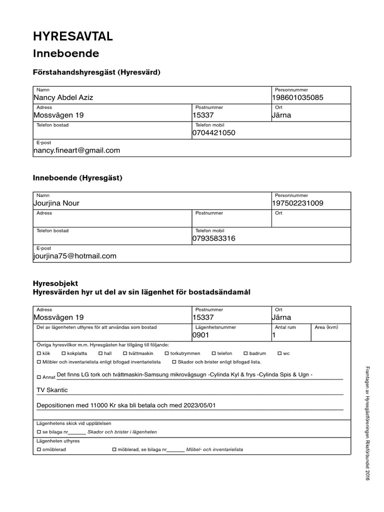 Hyresavtal: Inneboende | PDF