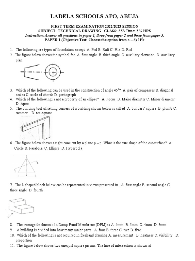 SS3 Technical Drawing Exam Questions | PDF | Art | Science & Mathematics