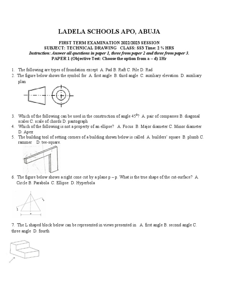 SS3 Technical Drawing Exam 2022/2023 | PDF | Teaching Methods & Materials