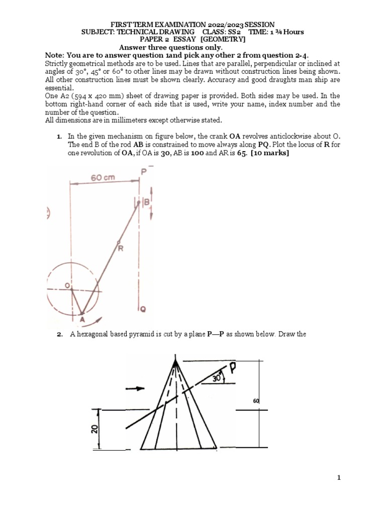 SS2 Technical Drawing Exam Questions | PDF | Ellipse | Geometric Objects