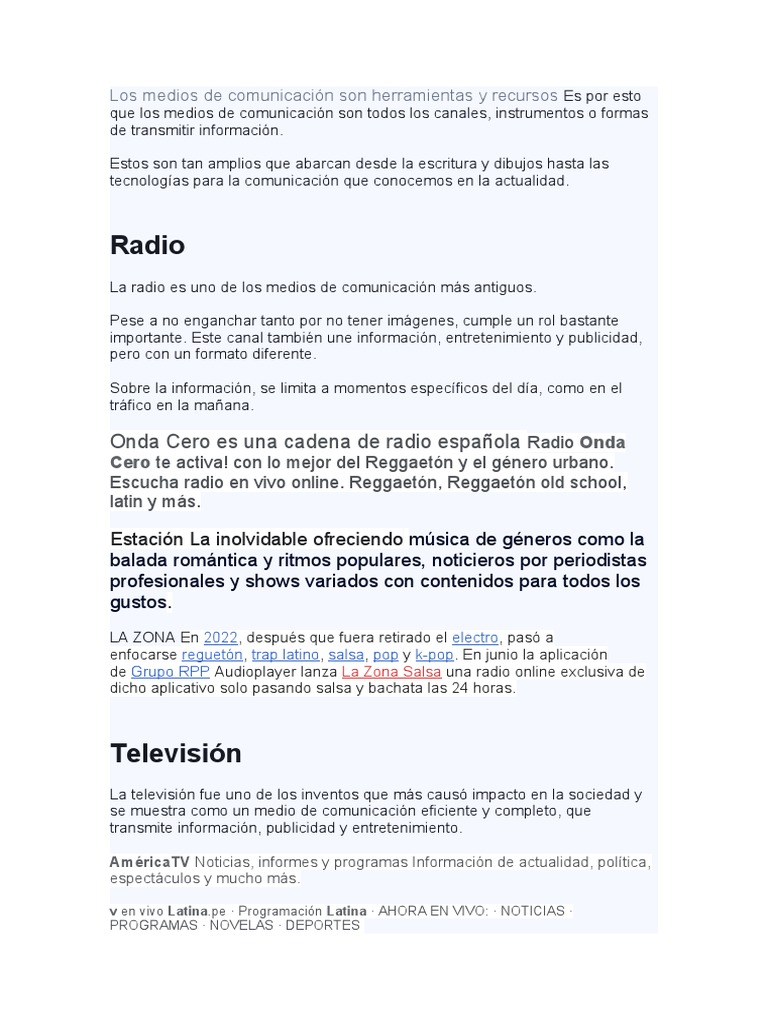 Los Medios de Comunicación Son Herramientas y Recursos Es Por Esto Que Los Medios de ...