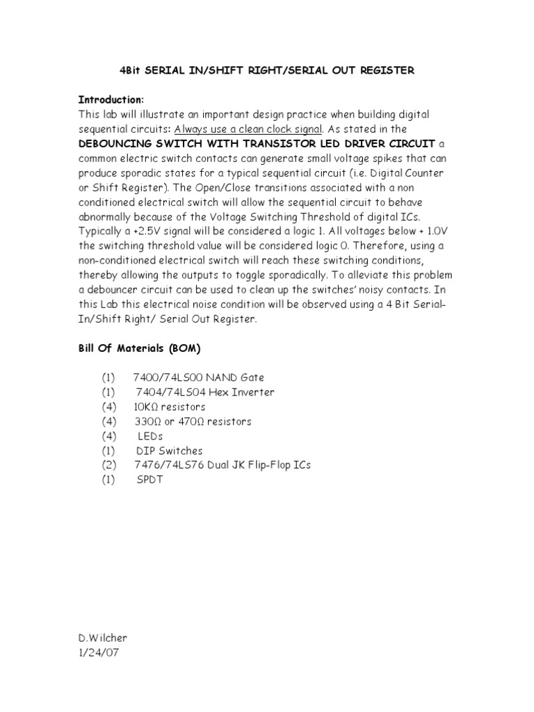 4 Bit Shift Register | PDF | Switch | Electronic Circuits