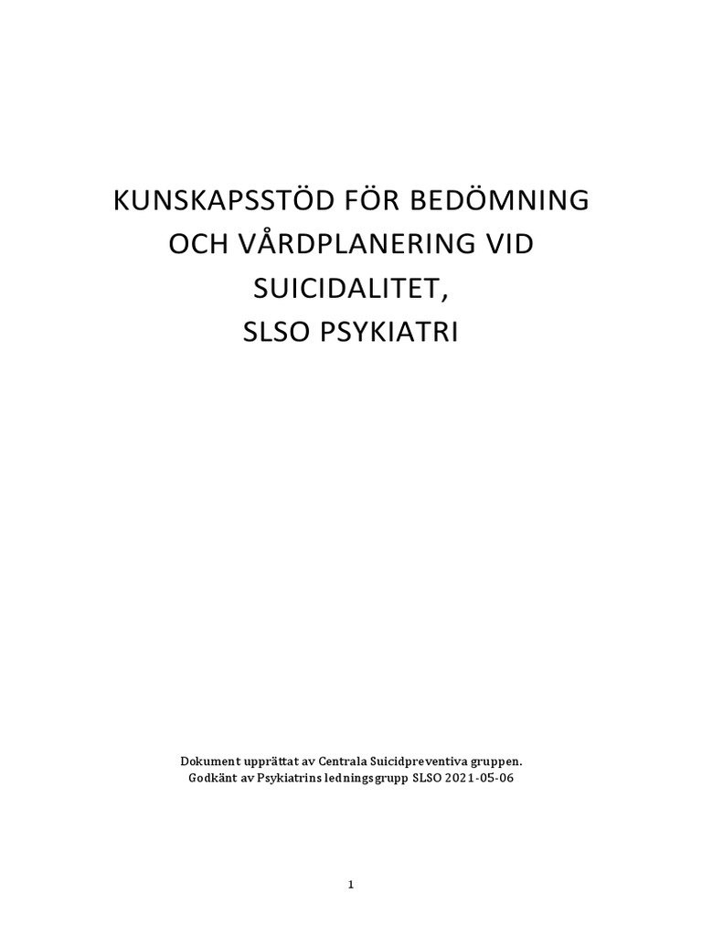 Kunskapsstöd För Bedömning Och Vårdplanering Vid Suicidalitet | PDF