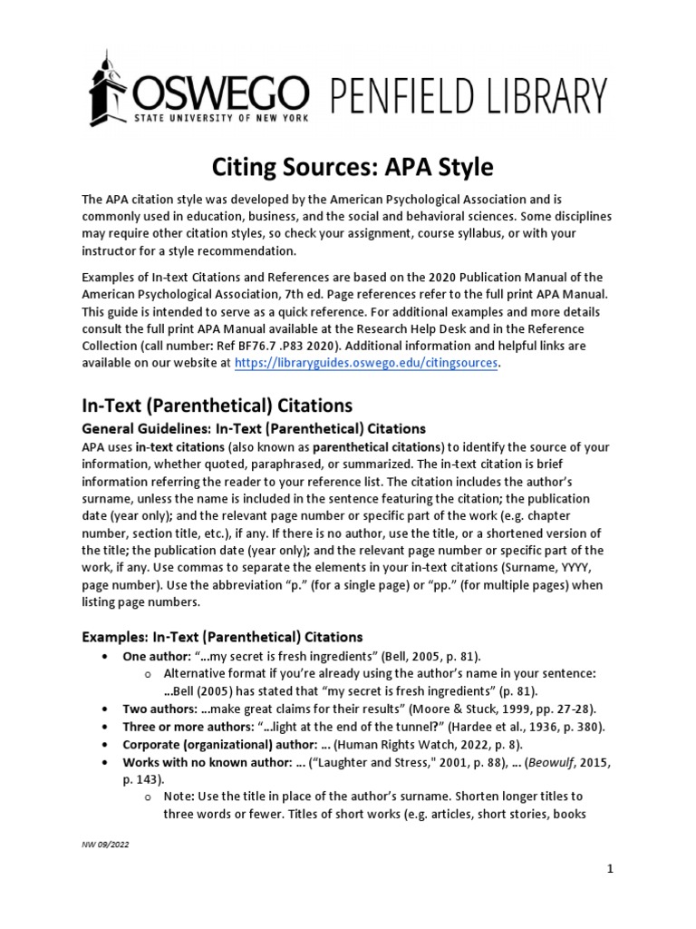 APA Style Referencing Guide | PDF | Citation | Apa Style