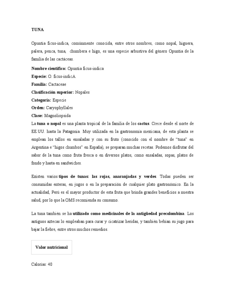 Beneficios y propiedades de la tuna | PDF | Nutrición | Dieta y nutrición
