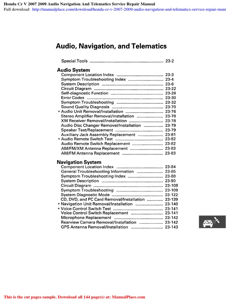 Honda CR V 2007 2009 Audio Navigation and Telematics Service Repair Manual | PDF | Compact Disc ...