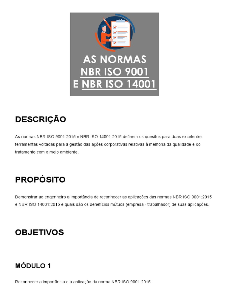 Importância das Normas NBR ISO 9001 e 14001 | PDF | Qualidade (negócios ...