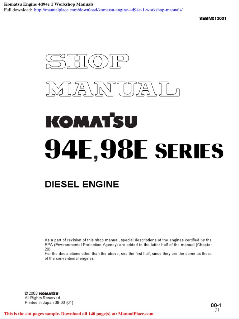 Komatsu Engine 4d94e 1 Workshop Manuals | PDF | Technology & Engineering
