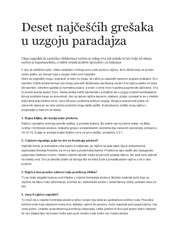 Greske U Uzgoju Paradajza | PDF