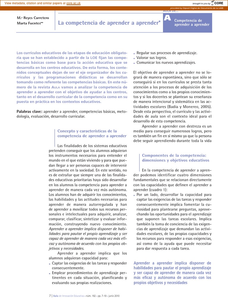Competencia de Aprender a Aprender | PDF | Aprendizaje | Enseñando