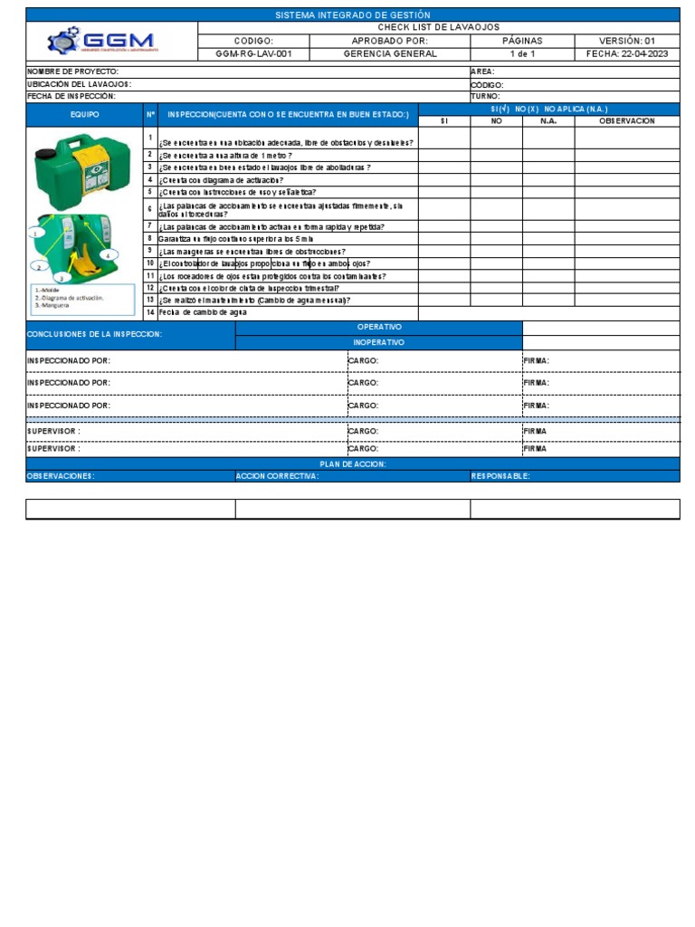 52.1 Check List Lavaojos | PDF 52.1 Check List Lavaojos | PDF